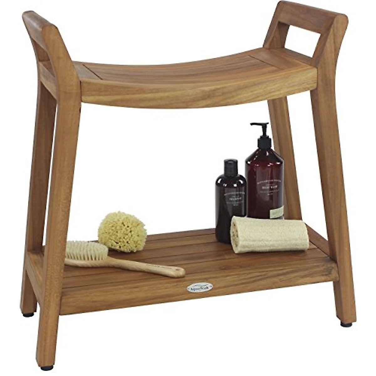 AquaTeak Patented Asia Ascend Teak Shower Bench with Elevated Height and Shelf