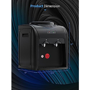 TABU Countertop Water Cooler Dispenser, Top Loading Water Cooler, Hot & Cold Water Dispenser, Holds 3 or 5 Gallon Bottle, with Anti-Scalding Design and Child Safety Lock for Home, Office Use (Black)
