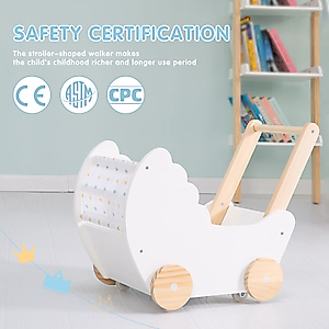 Crown Children 2-in-1 Baby Learning Walker Wooden Strollers- Toddler Baby Push Walker Toys with Wheels for Girls Boys 1-3 Years Old, Wagon Toy Walkers Sturdy Construction (Boat)