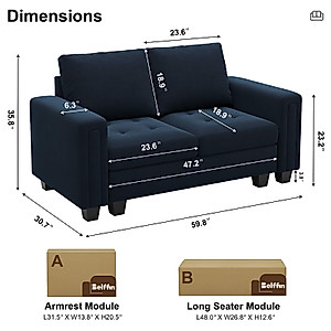 Belffin Velvet Modular Loveseat Sofa Couch 2 Seater Sofa Love Seats for Small Space Blue