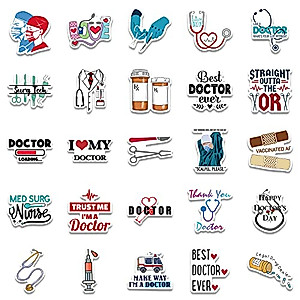 50Pcs Medical Stickers | Doctor Nurse Stethoscope Waterproof Vinyl Stickers | Cartoon Human Body Organ Anatomy Decals for Water Bottles, Laptop, Clipboard, Phone Case, Skateboard