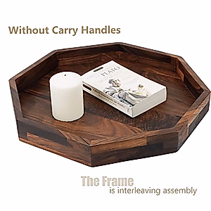MAGIGO 16 Inches Extra Large Octagonal Black Walnut Wood Ottoman Tray with Handles, Serve Tea, Coffee Classic Wooden Decorative Serving Tray