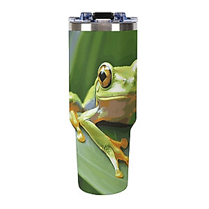 LLUTSNTH 40 Oz Vacuum Tumbler with Violet Handle Leakproof Insulated Tumbler Tree Frog Baby Stainless Steel Travel Mug with Lid And Straw Coffee Cup Cute Water Bottles Cup Holder Friendly