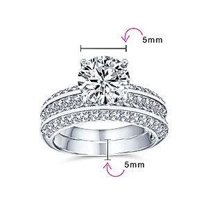 Personalize Traditional 3CT Cubic Zirconia Round Brilliant Cut Round Solitaire Pave Eternity Band AAA CZ Anniversary Wedding Engagement Ring Set Band For Women .925 Sterling Silver