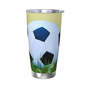 NHJKLWQSZ Football On Grass 20oz Stainless Steel Tumbler With Lid And Straw, Double Wall Vacuum Insulated Coffee Mug Travel Cups Leak-Proof Lid For Hot And Cold Drinks, Metal Straws And Brush