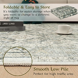 HOMFINE Machine Washable Rug 5'x7' - Vintage Design Area Rugs with Non Slip Rugs for Living Room Bedroom Floral Print Rug Carpet Stain Resistant, Home Decor Office Area Rug, Green