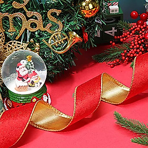 Syhood Christmas Wired Velvet Ribbon with Gold Edge Waterproof Wrapping Velvet Decoration Ribbon for Xmas Wreath Bows Floral Craft Ornaments(1.5 Inch x 60 Yard,Red/Gold)