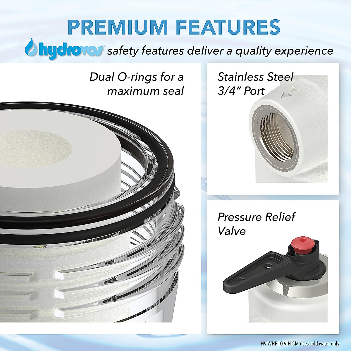 HYDROVOS 10-Inch Whole House Water Filter System, NSF Certified Reduces Sediment, Features 3/4” Stainless Steel Ports, Built-in Pressure Relief and Bypass Valve, One 5-Micron Water Filter Included