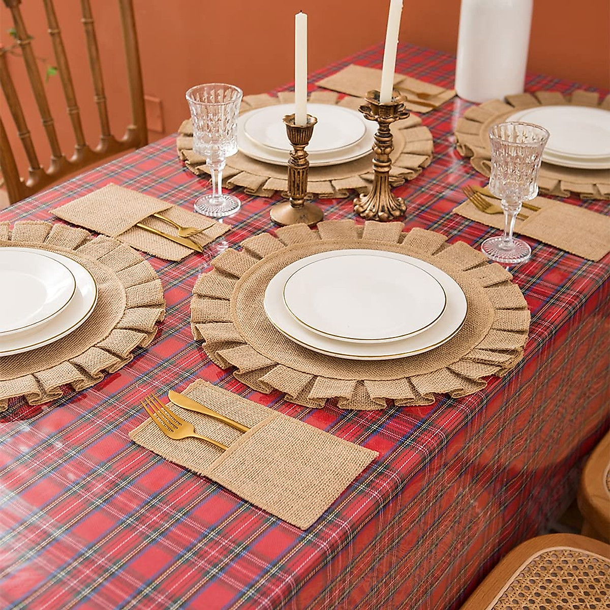 AOKQYA Burlap Silverware Holder Set Of 10 Reusable Rustic Utensil Holder Pouch for Table Setting (Natural)