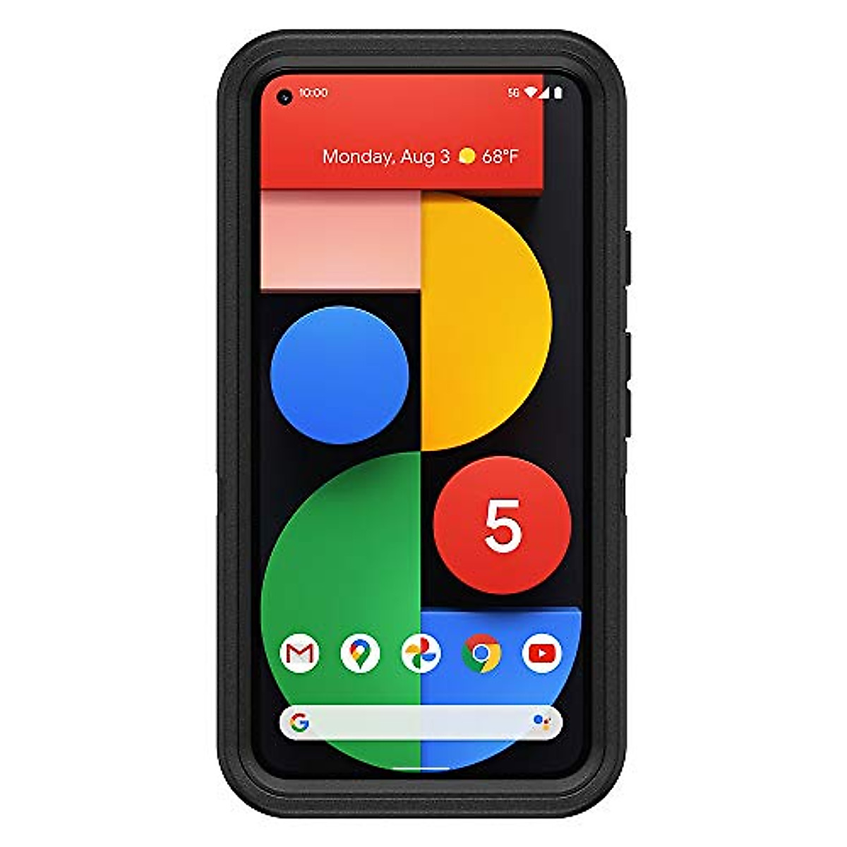 OtterBox Google Pixel 5 Defender Series Case - BLACK, rugged & durable, with port protection, includes holster clip kickstand