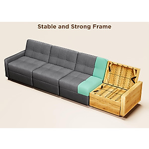 Aiho Pull Out Couch - 4-Seater Sectional Sleeper Sofa, Convertible with Adjustable Backrest & Spring Support for Living Room, Dark Grey