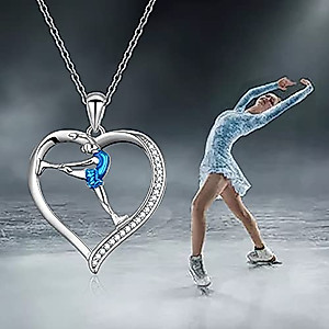 DAOCHONG Figure Skater Necklace S925 Sterling Silver Ice Skating Sport Love Heart Charm Pendant Necklace Inspirational Jewelry Gifts for Women, Ice Skaters, Ice Skater's Mom, Coach and Fans