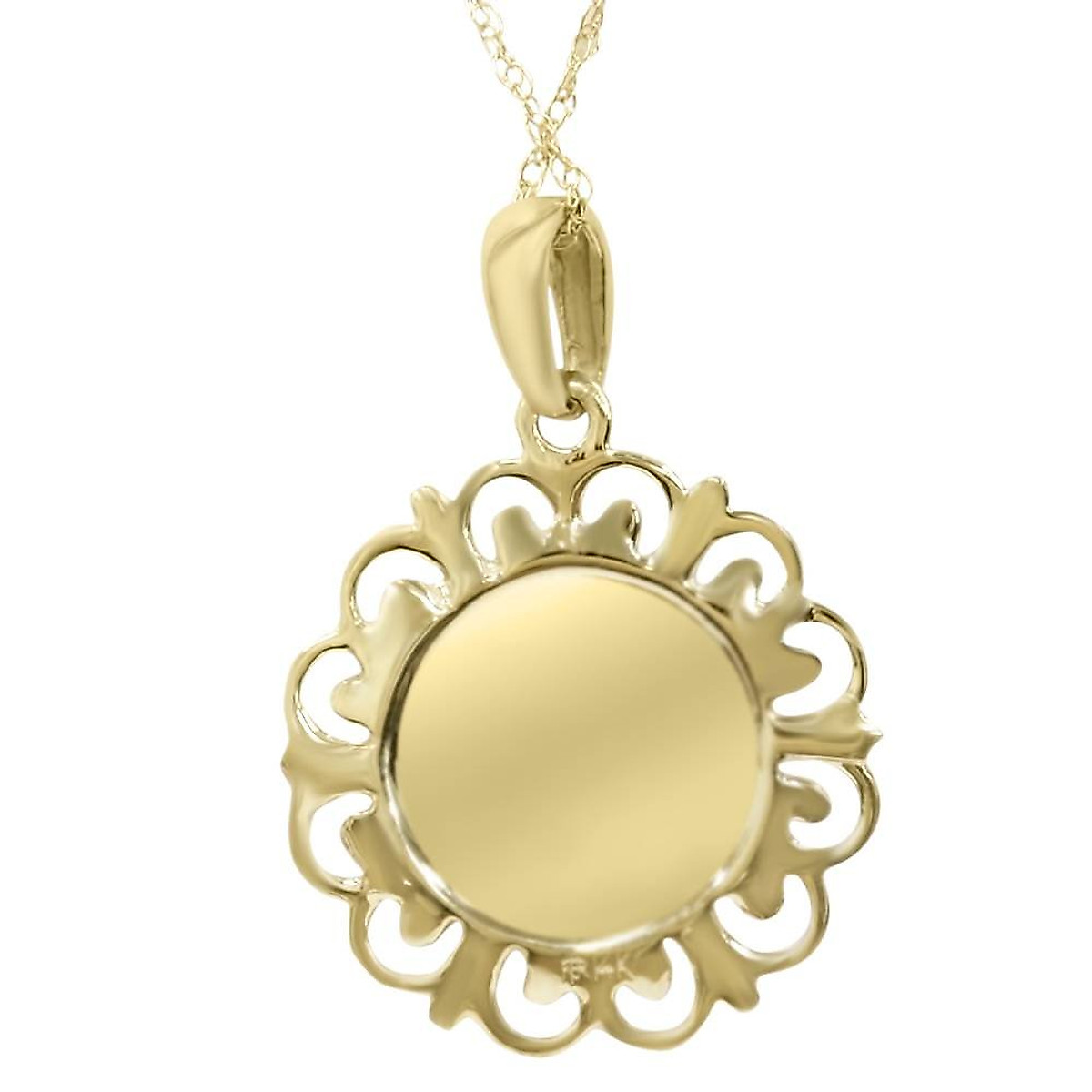 14 Karat Yellow Gold Miraculous Mary Religious Pendant Necklace 1" Tall