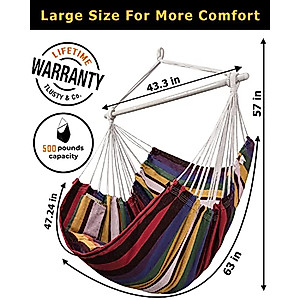 XXL Hammock Chair Hanging Rope Swing with 2 Cushions - Max 500lbs-Perfect for Patio, Porch, Bedroom, Backyard, Indoor or Outdoor - Includes Hanging Hardware Kits