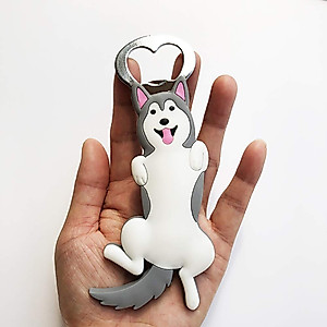 Refrigerator Magnet Silicone Metal Bottle Opener for Beer Coke Bartender Kitchen Barware Metal Novelty Cute Fun Shape (Dog-Gray)