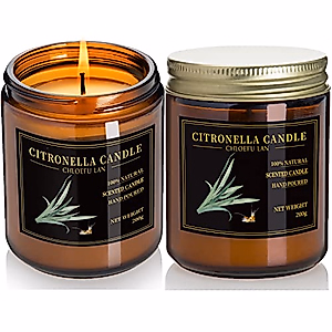 CHLOEFU LAN Citronella Candles Outdoor & Indoor 100% Soy Wax Jar Candles 45 Hours Burning Decorative Candles for Garden Camping Patio,Summer Candles，Highly Scented, 7.1 Oz, 2 Pack
