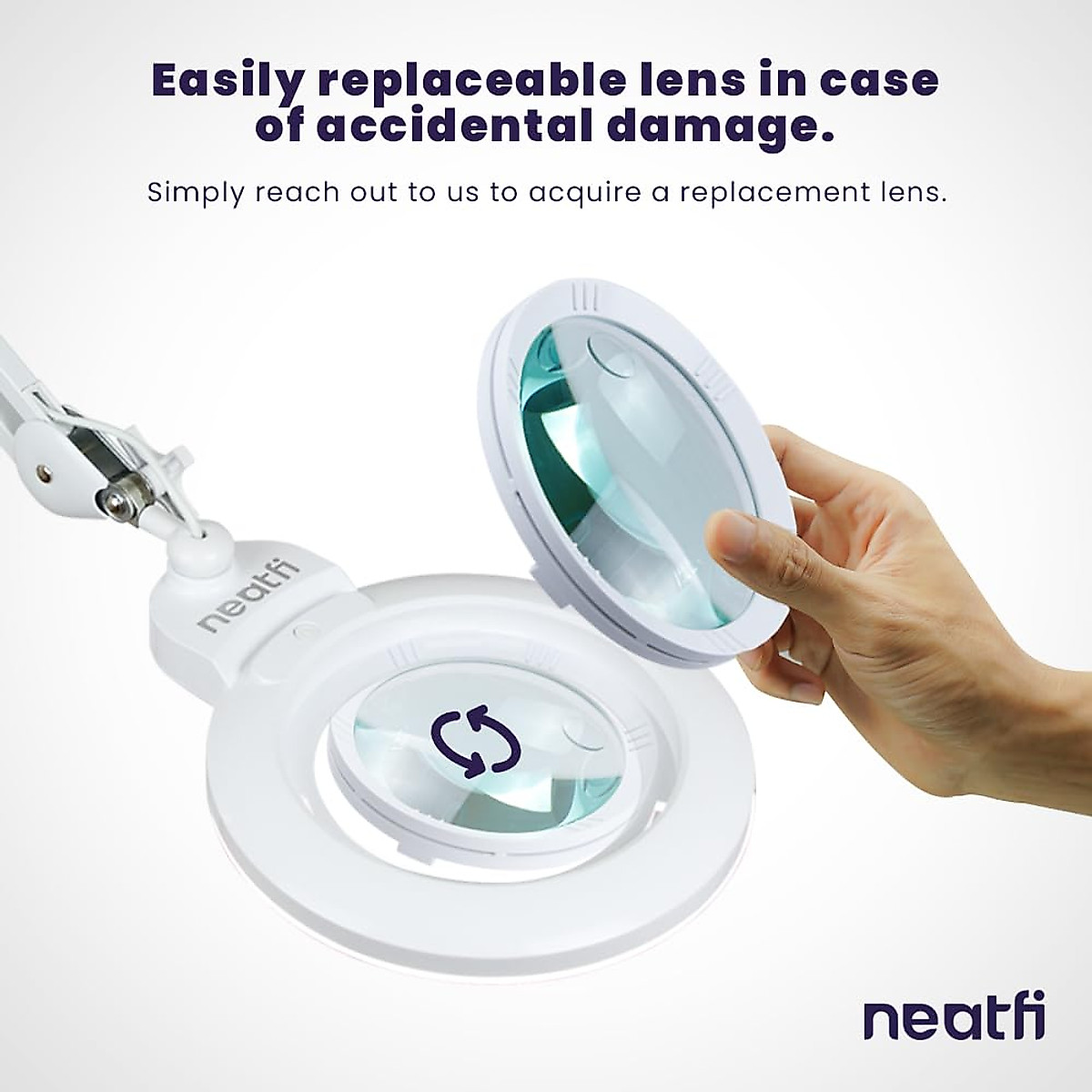 Neatfi XL Bifocal LED Magnifying Lamp, 7-Inch Acrylic Lens, 5D/20D Magnification, Hands-Free, Dimmable, 84 SMD LED, Adjustable Arm for Crafts, Reading, Close Work (with Clamp, White)