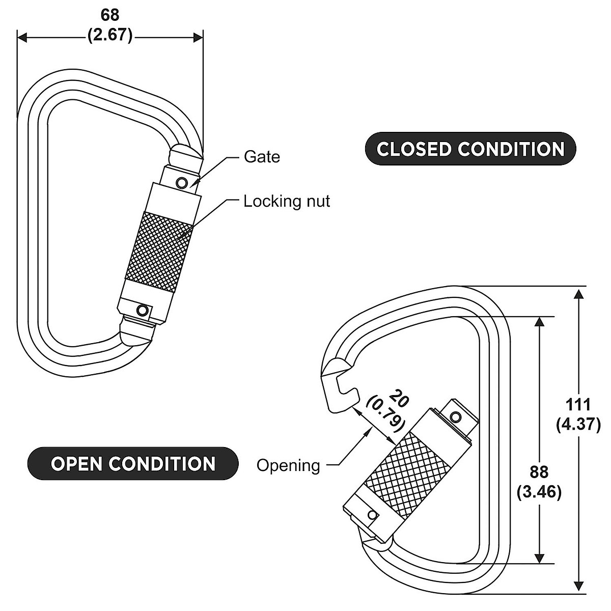 AFP Twist-Locking D-Steel High-Strength Carabiner w/Pin, ANSI & OSHA Compliant (1)