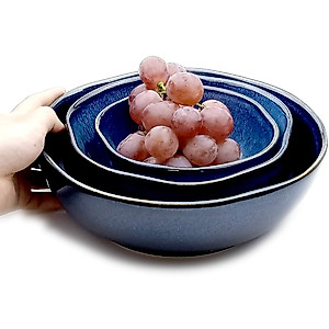 EWEIGEER Creative Kiln Variant Ceramic Salad Pasta Serving Bowl Cereal Snack Dessert Porcelain Bowls Set of 3.Small Medium and Large
