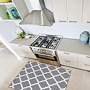 Machine Washable Moroccan Trellis Design Non-Slip Rubberback 3x5 Traditional Indoor Area Rug for Living Room, Bedroom, Kitchen, 3'3" x 5', Gray