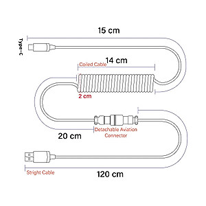 YUNZII Keynovo V2 Coiled Keyboard Cable with Aviator USB Cable for Type-C Mechanical Gaming Keyboard (Sakura)