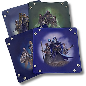 Grinning Gargoyle - 4X Fantasy RPG Character Dice Tray Set - Collapsible Dice Rolling Tray - Dice Trays for Polyhedral Die - DND Roleplaying Game Pads- Wizard Fighter Cleric Rogue - Portable Pad Gift