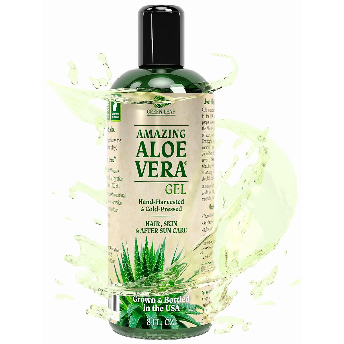 Amazing Aloe Vera Gel - Freshly Cut, 100% Pure Aloe, Premium Quality, Vegan, Unscented - Natural Sunburn Relief, After Shave, Skin, Face & Hair Care 8oz