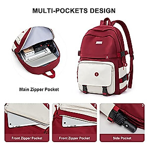 weradar Middle School Backpack For Teen Girls,Cute College Backpack For Women Men,Waterproof Travel Rucksack Casual Daypack,High School Bookbags Boy,Kawaii Students Bag(Red)