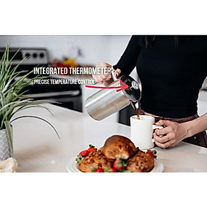 Barista Warrior French Press with Thermometer - Insulated Coffee Press - Stainless Steel French Press Coffee Maker (1.0L | 34 fl oz) (Black)