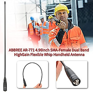 ABBREE AR-771 14.96Inch SMA-Female Dual Band Flexible Whip Handheld Antenna for Baofeng UV-5R BF-F8HP BF-F8TD,BF-F8GP,UV-82HP,UV-82 BF-888S GM-15Pro BF-H5/H6/H7 Kenwood Two Way Radio