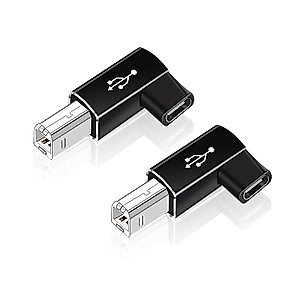 AreMe 2 Pack USB B to USB C Adapter, 90 Degree Right Angle Type C Female to MIDI Converter Compatible with Printer, Electric Piano, Laptops and More Type-C Devices