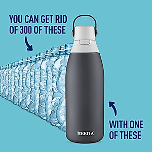 Brita Insulated Filtered Water Bottle with Straw, Reusable, Stainless Steel Metal, Carbon, 32 Ounce