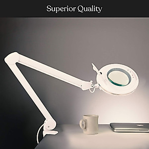 Brightech LightView Pro Magnifying Desk Lamp, 2.25x Light Magnifier with Clamp, Adjustable Magnifying Glass with Light for Crafts, Reading, Close Work - White