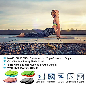 FUNDENCY Non Slip Yoga Socks for Women 6 Pairs, Anti-Skid Socks for Pilates Bikram Fitness Socks with Grips