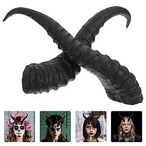 Beaupretty Goth Accessories Sheep Costume Horns Artificial Horns Halloween Sheep Antlers DIY Horns Plastic Cosplay Party Supplies for Women Men Black Halloween Headband Womens Headbands