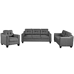 Merax 3 Piece Sectional Sofa, Living Room Furniture Set Sofa Set Include Armchair Loveseat Couch Tufted Cushions