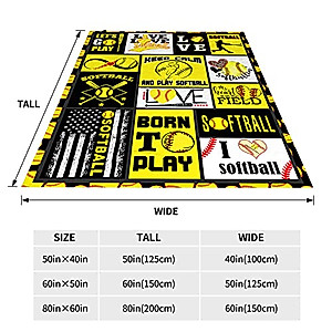 RIEDIOVS VIZIBWIS Softball Blanket 60" x 50"-Softball Gifts for Girls Women-Sport Lover Throw Blanket for Girls Birthday
