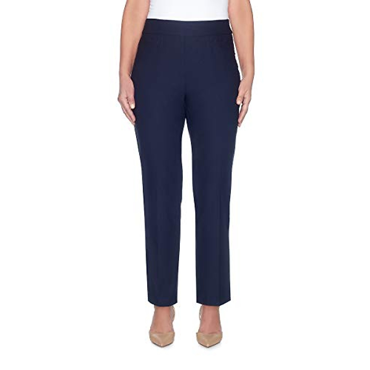 Alfred Dunner Womens Classic Allure Fit Proportioned Pant with Elastic Comfort Waistband, Navy, Size 20