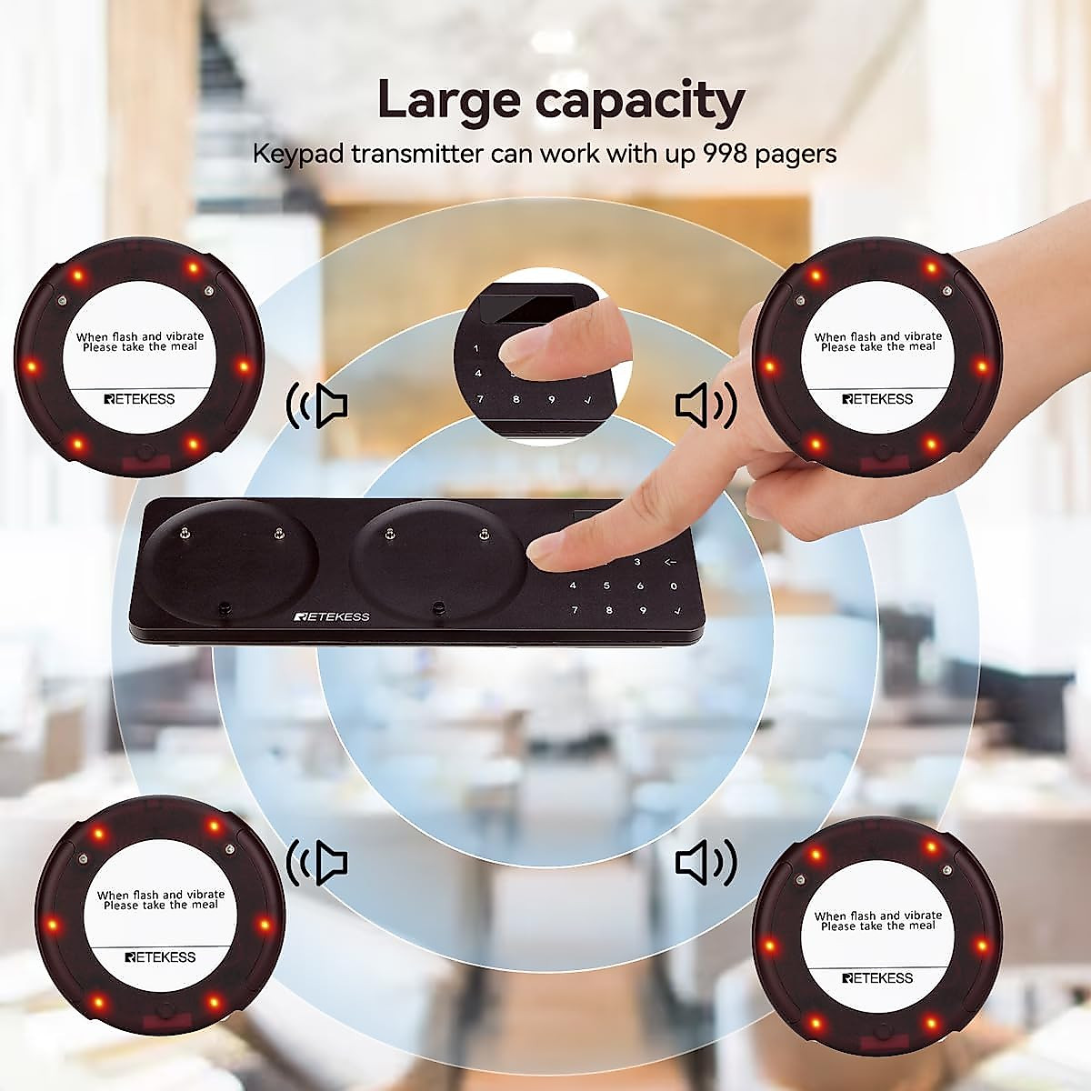 Retekess TD163 Pager System,Restaurant Buzzers Long Range,Set Vibration,Dual Charging Base,20 Coaster Pagers for Hospital,Kitchen,Medical Office,Nursery