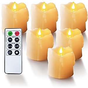 Homemory 400+ Hours 6 Pack Flameless LED Votive Candles with Timer, Battery Operated and Remote Control, Flickering Tea Lights 1.5x1.7 inches Wedding, Thanksgiving, Halloween, Table(6 Extra Batteries)