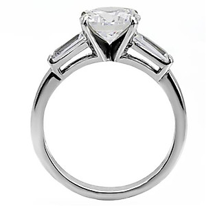 Marimor Jewelry 3 Carat Round and Baguette Cut Cubic Zirconia Stainless Steel Engagement Ring Women's Size 7