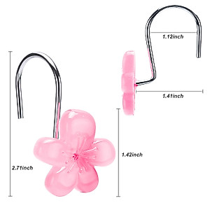 SIMPLE CLEVER HOMES 365 Cute Flower Shower Curtain Hooks, Glow in The Dark, Pretty Floral Themed Elegant Bathroom Decor, Pink