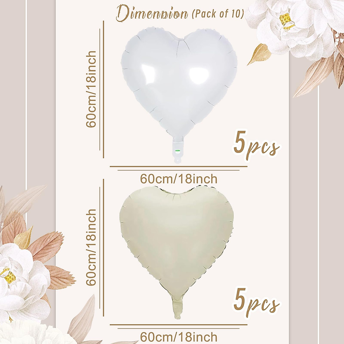 Totelux White Heart Balloons Wedding Decorations Love Foil Balloons Cream White Heart Aluminum Balloons Set for Birthday Engagement Bridal Shower Anniversary Celebration Party Decor Supplies (10Pcs)