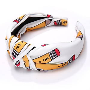 YAHPERN Teacher Headband for Women Wide Knotted Pencil Crayon School Headband Teacher Appreciation Gifts