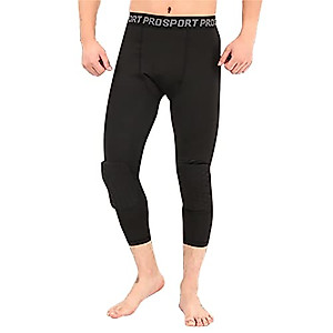 SS COLOR FISH Men’s Basketball Leggings with Knee Pads 3/4 Compression Tights Pants Sports Athletic Baselayer Black