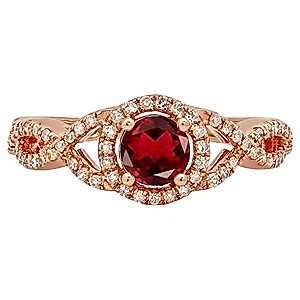 Dazzlingrock Collection 5 MM Round Garnet & Diamond Ladies Split Shank Halo Engagement Ring in 10K Rose Gold, Size 7