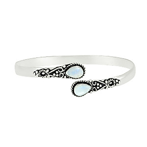 3.05 Cts Moonstone Bangle For Women Silver Overlay Handmade Vintage Boho Style Jewelry Mother'S Day Gifts For Mom Wife