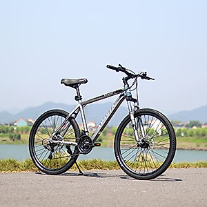 AVASTA Adult Mountain Bike 21-Speeds 26-Inch Wheels for Men and Wowen, Aluminum Frame Disc Brakes Mountain Bicycle, Front Suspension,Size S,Grey