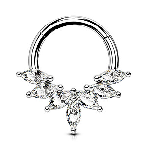 OUFER 16G Septum Rings Hoops, 316L Stainless Steel Septum Piercing Jewelry, Paved Shiny Clear CZ Cartilage Earrings, Helix Conch Daith Piercing Jewelry For Women And Men-8MM