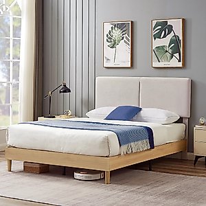 VECELO Queen Bed Frame Upholstered Platform Beds with Height-Adjustable Cotton and Linen Headboard, Heavy Duty Wood Slats, 6" Under-Bed Space, Noise-Free, No Box Spring Needed,Easy Assembly